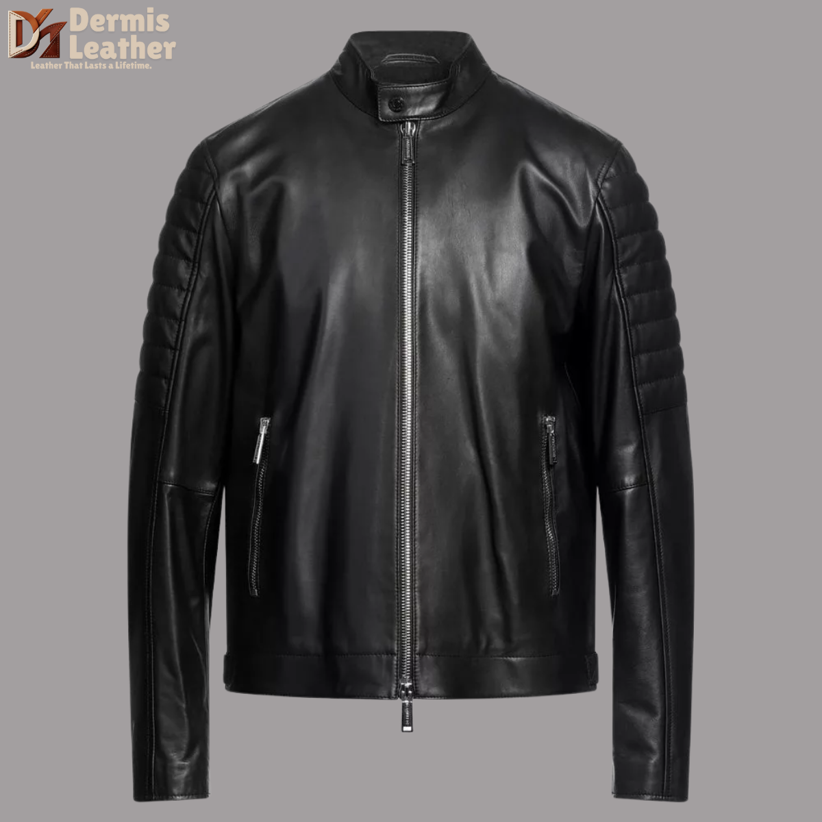 Black Quilted Leather Jacket Cafe Racer - Dermis Leather