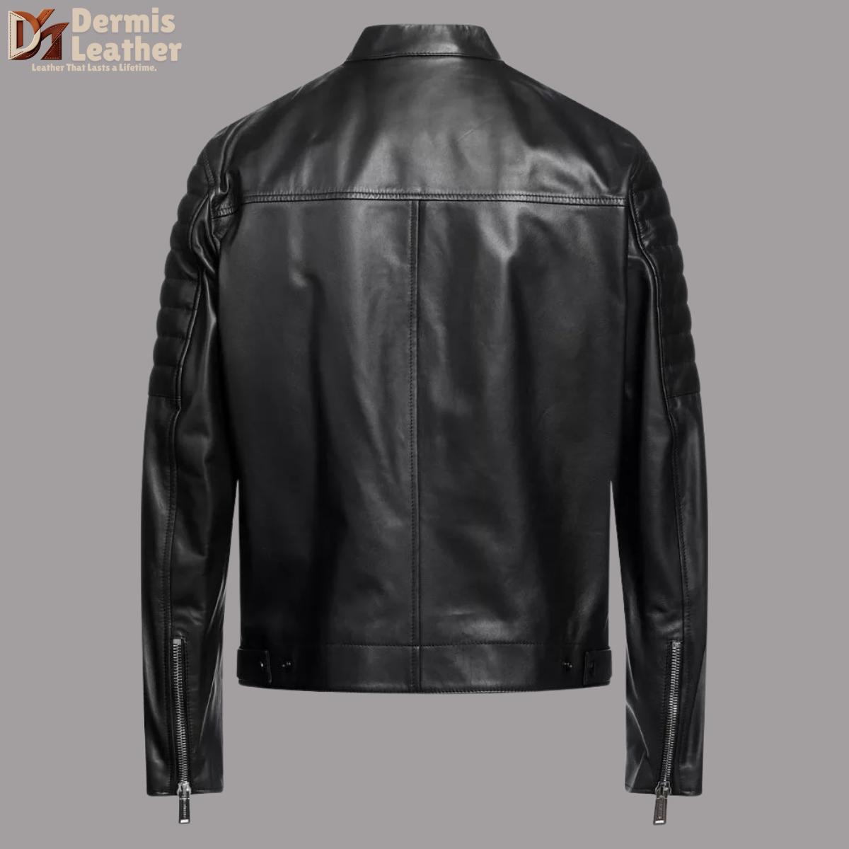 Black Quilted Leather Jacket Cafe Racer - Dermis Leather
